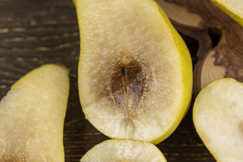 Part of the Rotted Inside of a Ripe Pear from Long-term Storage Stock ...