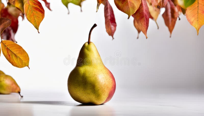 A Ripe Pear Sits on a Table Under a Tree with Autumn Leaves Stock ...