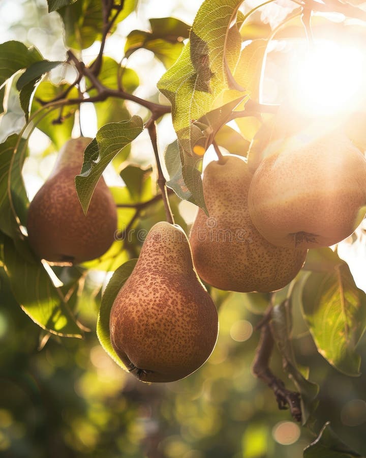 Ripe Pears Hanging from Branches Stock Photo - Image of summer, closeup ...