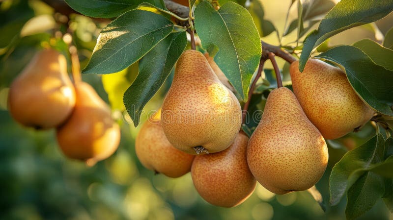 Ripe Pears Hanging on a Tree Branch in Sunlight. Stock Photo - Image of ...