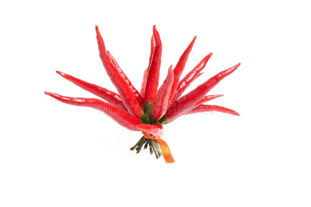 Ripe Peppers Connected by Ribbon on a White. Stock Image - Image of ...