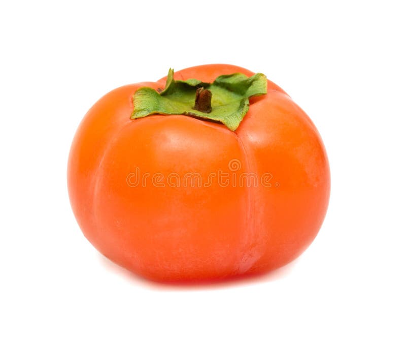 Ripe Persimmon Fruit Isolated on Bright Red Background. Stripes of ...