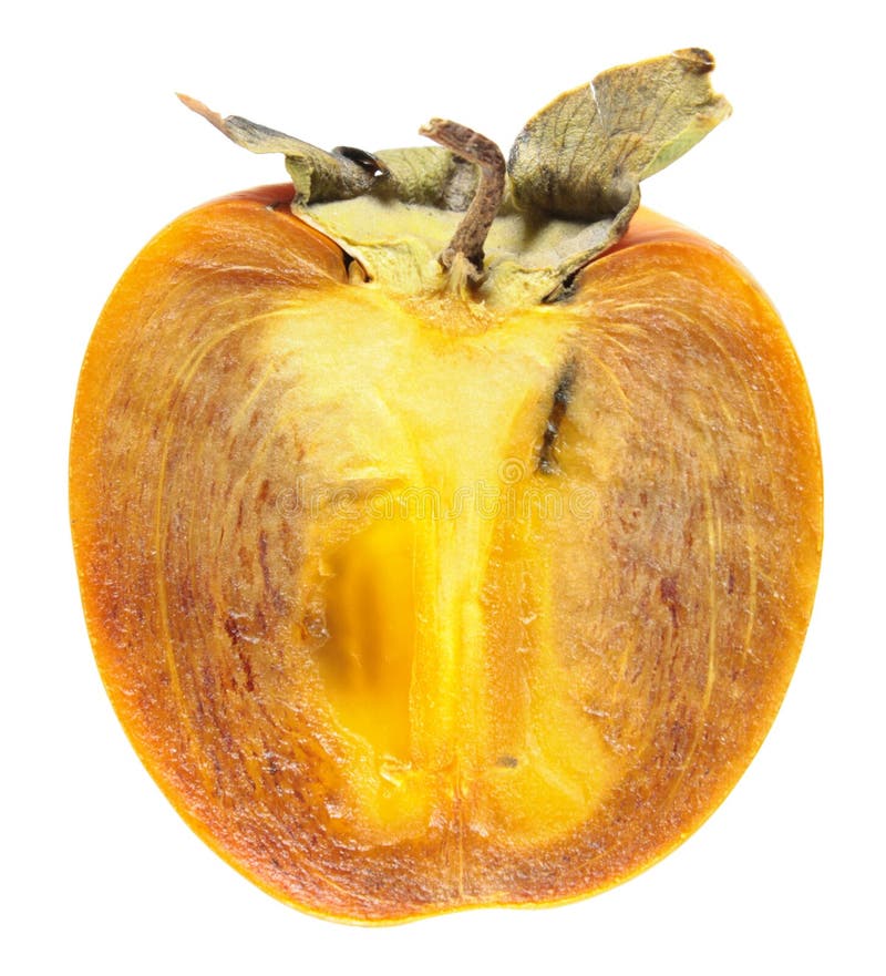 Persimmon Fruit Cut in Half Inside Longitudinal Section Isolated on ...