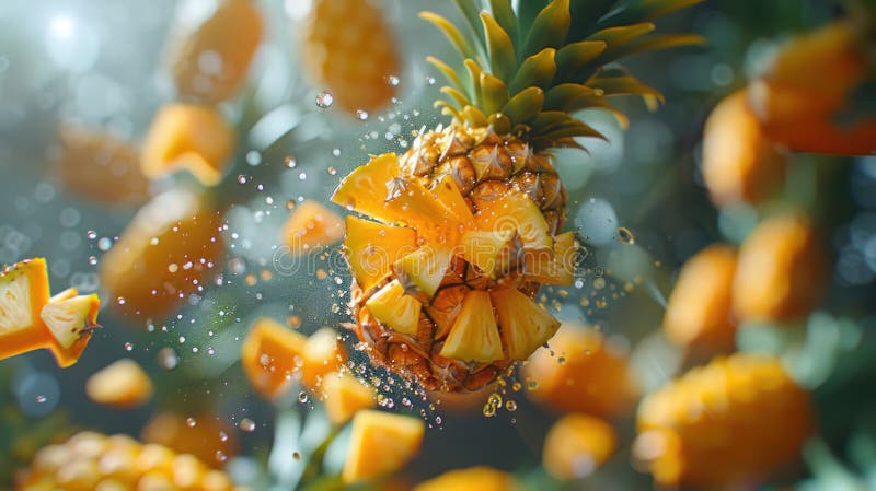 Falling Pineapple in Midair Stock Photo - Image of healthy, airborne ...