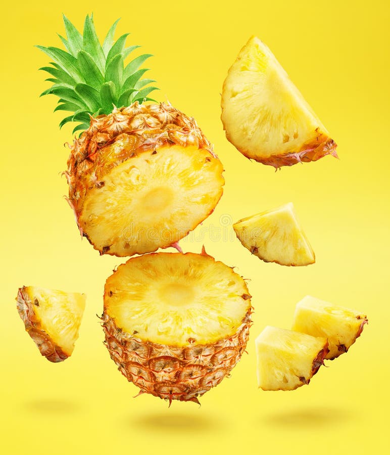 Ripe Pineapple and Pineapple Slices Isolated on White Background. File ...
