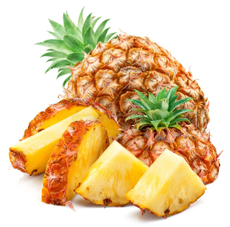 Ripe Pineapple and Pineapple Slices Isolated on White Background. File ...