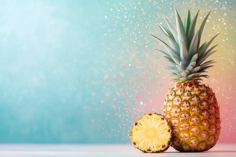 Pineapple with Cut Slice on Colorful Pastel Background in Studio ...