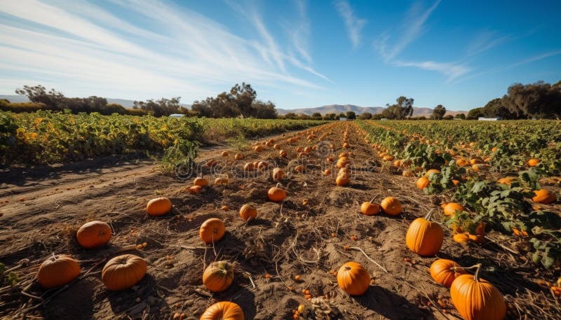 Ripe Pumpkin in a Row, Abundant Harvest in Rural Scene Generated by AI ...