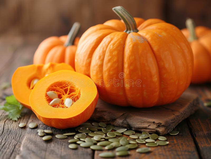 Ripe Pumpkin with Seeds Rustic Style Stock Illustration - Illustration ...