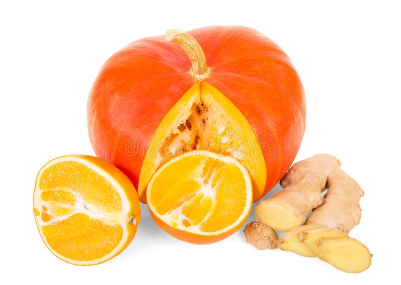 Ripe Pumpkin, Two Parts of Orange and Ginger Root . Stock Image - Image ...