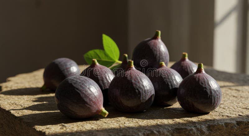 Ripe Purple Figs on a Stone Surface in Natural Light Stock Illustration ...