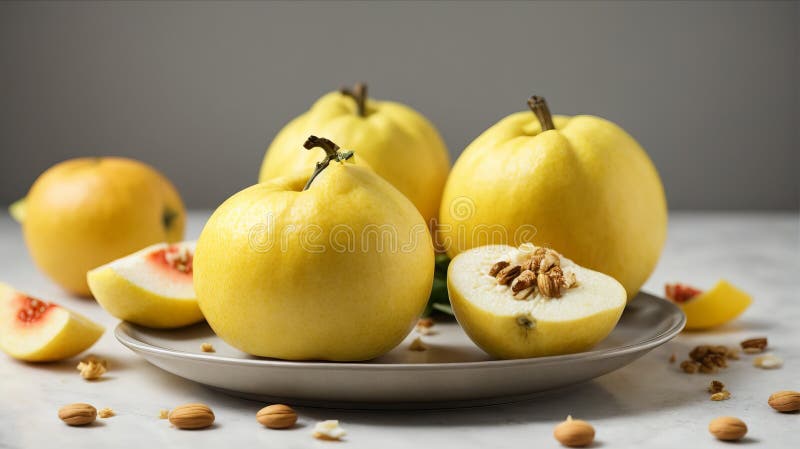 Ripe Quince and Half on a White, Isolated. Stock Illustration ...