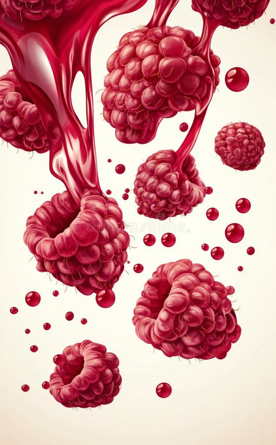Ripe Raspberries Falling in Mid-air Against a Blurred White Background ...