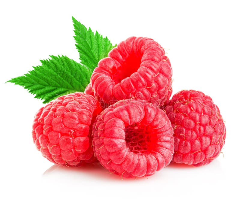 Ripe Raspberries with Leaves Close-up Isolated on a White Background ...