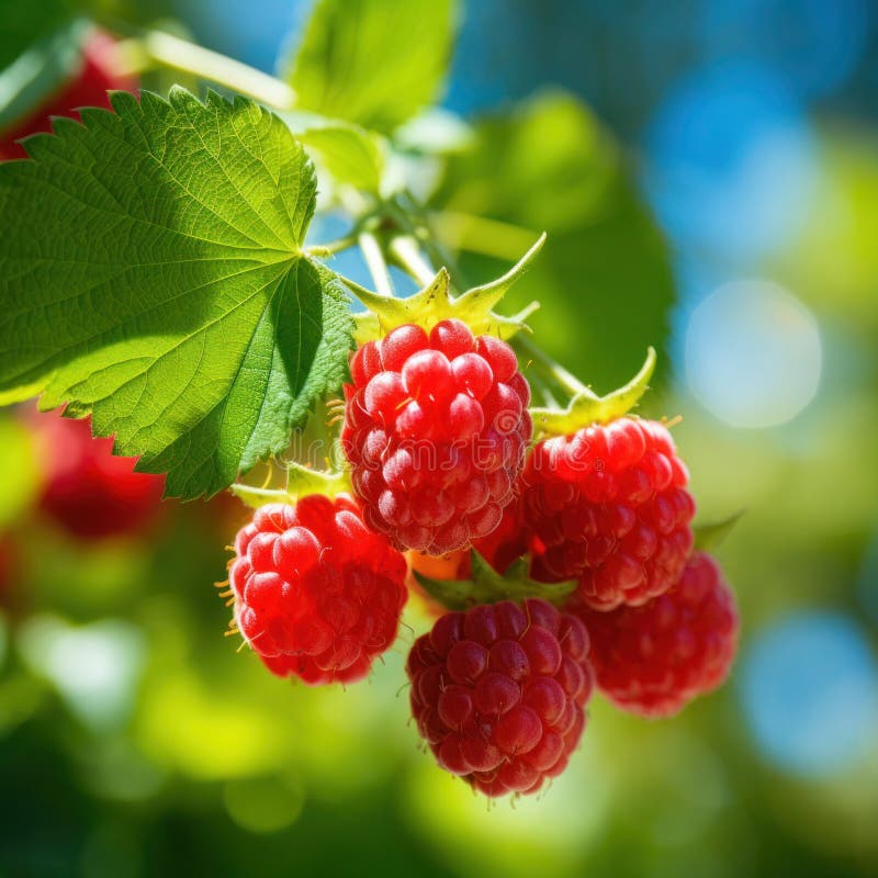 Ripe Raspberries on the Raspberry Bush. Healthy Eating Concept Stock ...