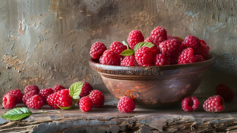 Ripe Raspberries on Wooden Table. Generative by AI Stock Illustration ...