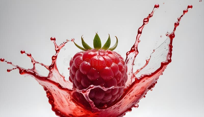 A Ripe Raspberry is Captured Mid-explosion, Showing a Splash of Juice ...
