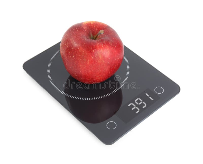 Ripe Red Apple and Electronic Scales on White Background Stock Image ...