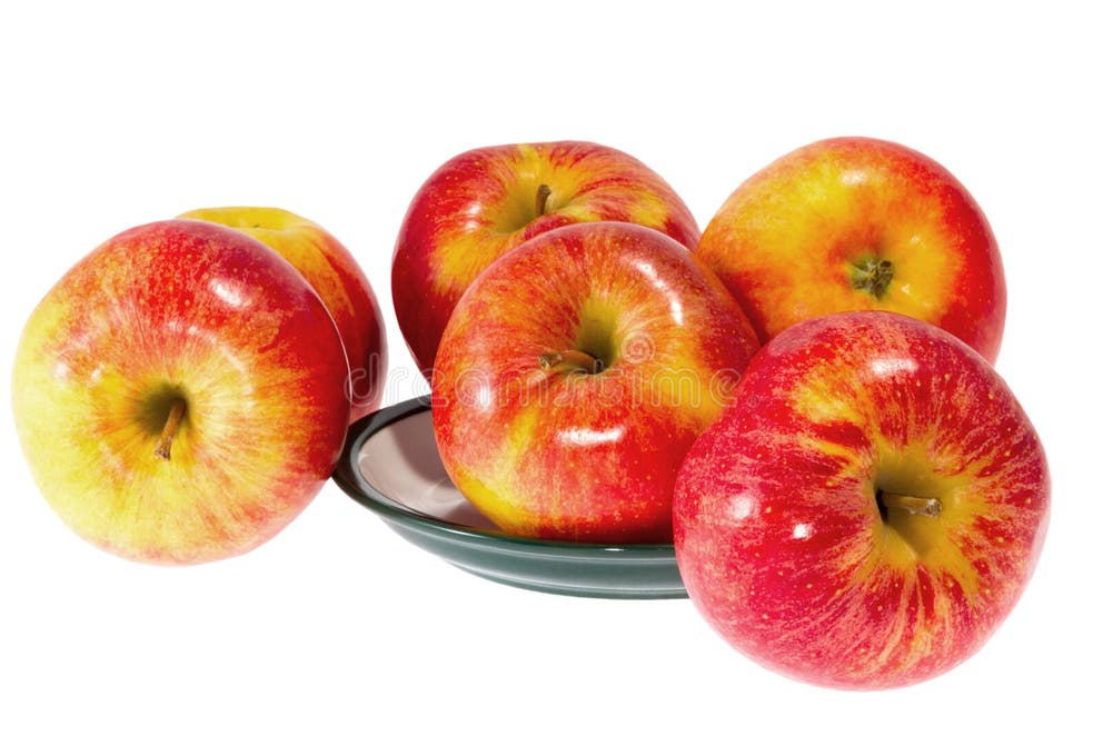Ripe red apples on a plate stock image. Image of isolated - 33991787