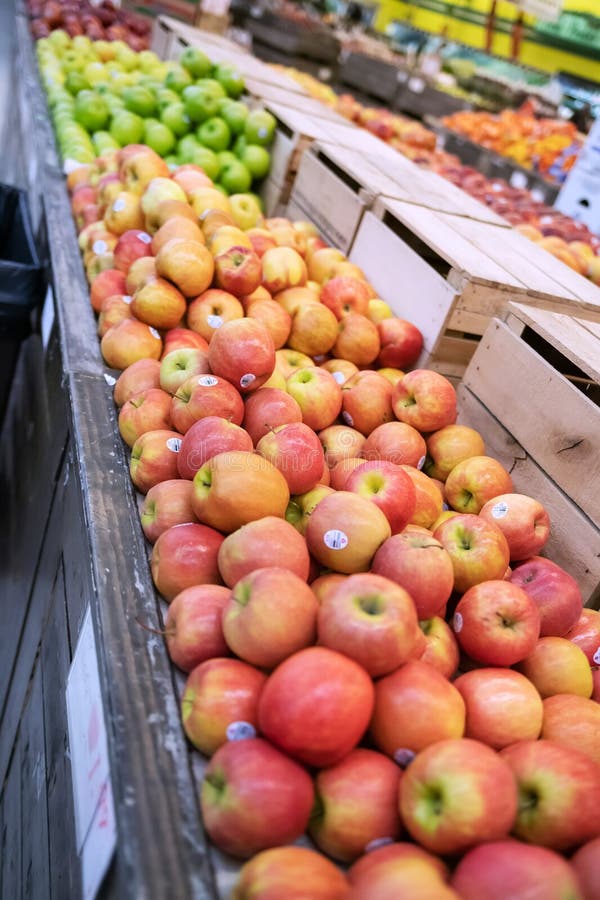 Ripe Red Apples on the Produce Aisle at the Farm Store Stock Image ...