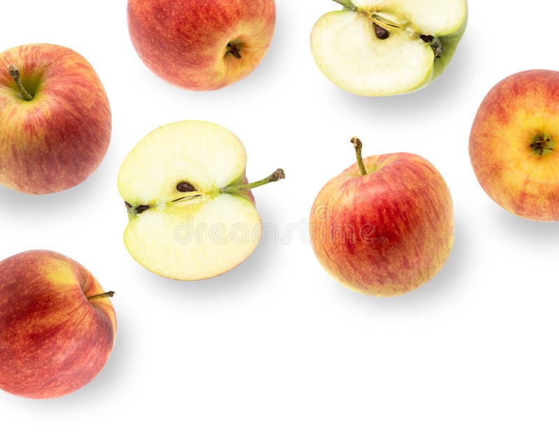 Ripe Red Apples with Slices Isolated on White Background Top View ...