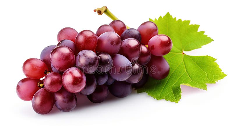 Ripe Red Grape with Leaf Isolated on White. with Clipping Path. Full ...