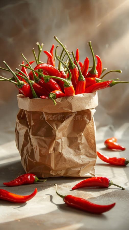 Ripe Red Hot Pepper in a Paper Bag Stock Image - Image of wood, purple ...