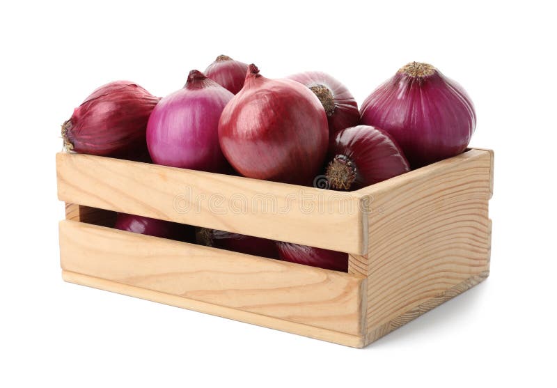 Ripe Red Onions in Wooden Crate Isolated Stock Image - Image of fresh ...