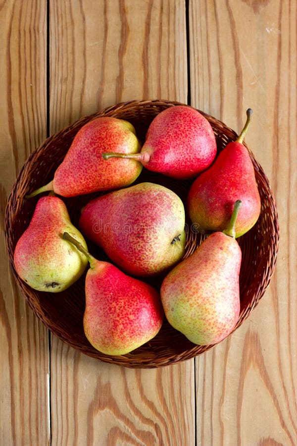 Ripe Red Pears on the Wooden Table Stock Photo - Image of healthy ...