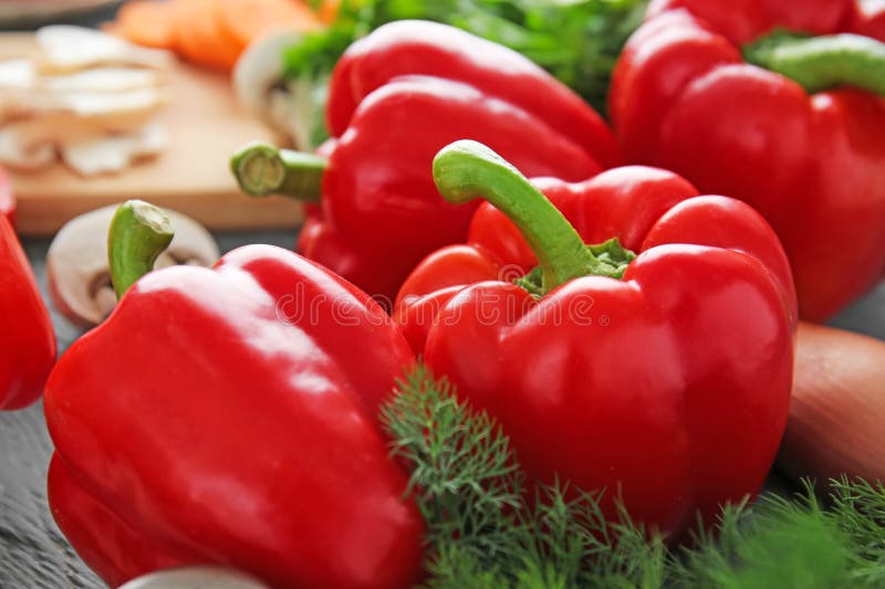Ripe red peppers on table stock image. Image of fresh - 277679671