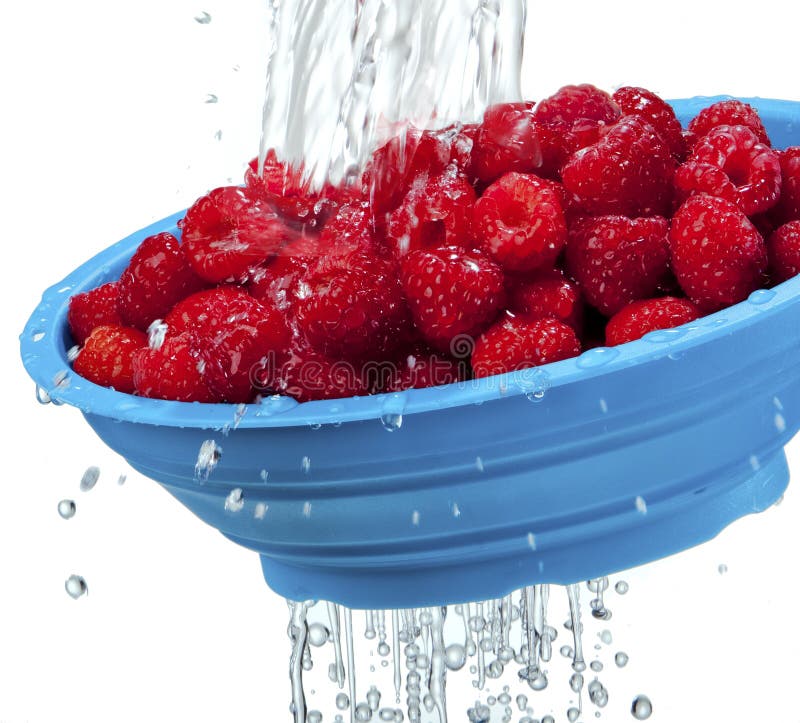 Ripe and Red Raspberries Under a Stream of Water Stock Photo - Image of ...