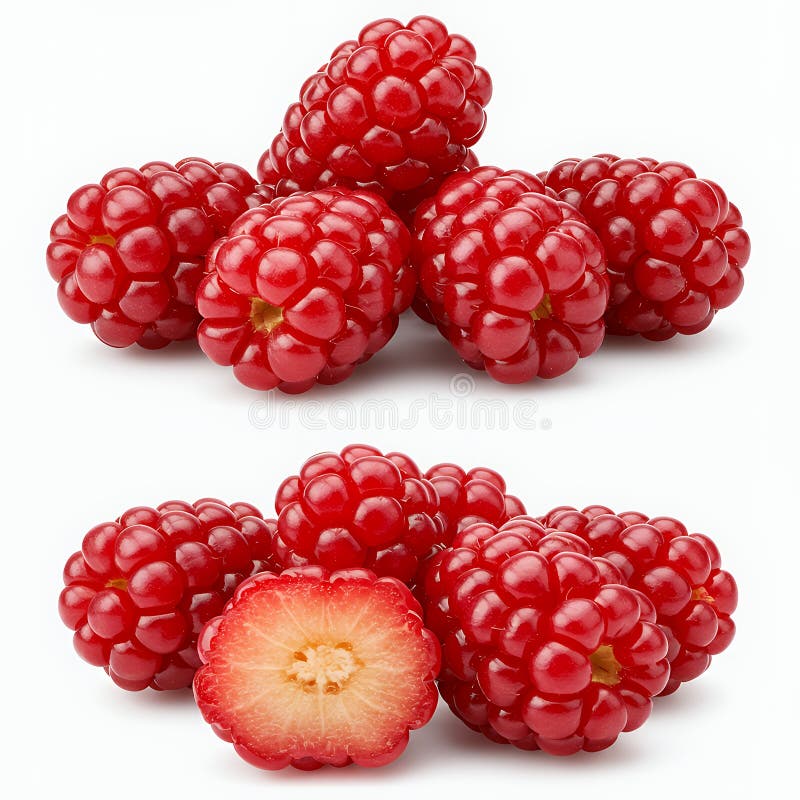 Ripe Red Raspberries on White Background Stock Illustration ...