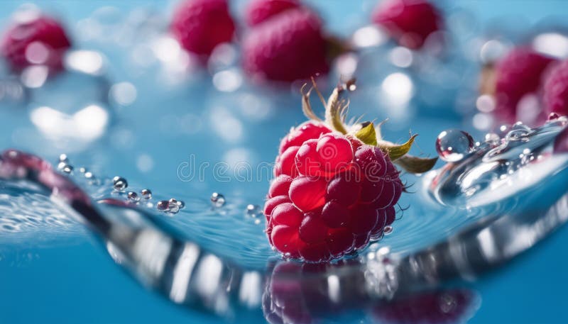 A Ripe Red Raspberry is Falling into Water Stock Illustration ...