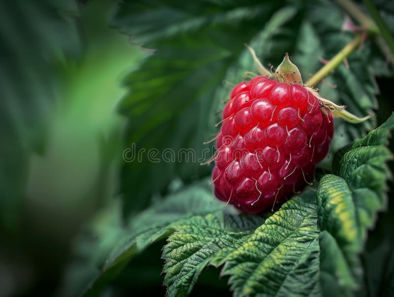 Ripe Red Raspberry Growing on Plant Stock Illustration - Illustration ...