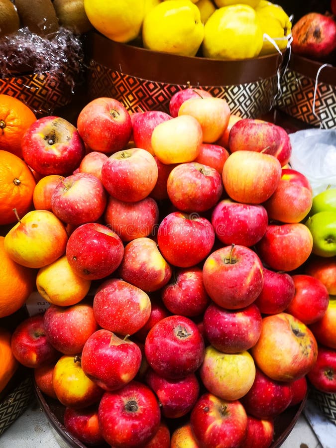 Ripe Red Round Apples in a Box for Sale in a Store Stock Photo - Image ...