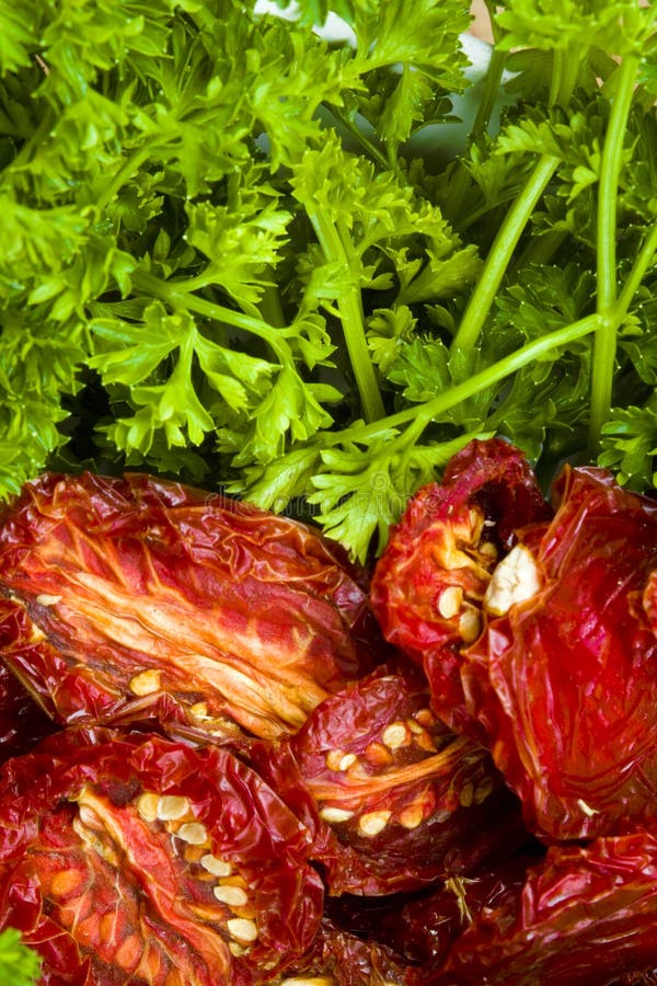 Ripe Red Sun-dried Tomatoes with Parsley Stock Image - Image of tomato ...