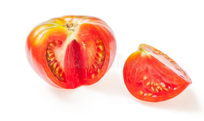 Ripe Red Tomato with Cut Piece. Isolated on White Stock Image - Image ...