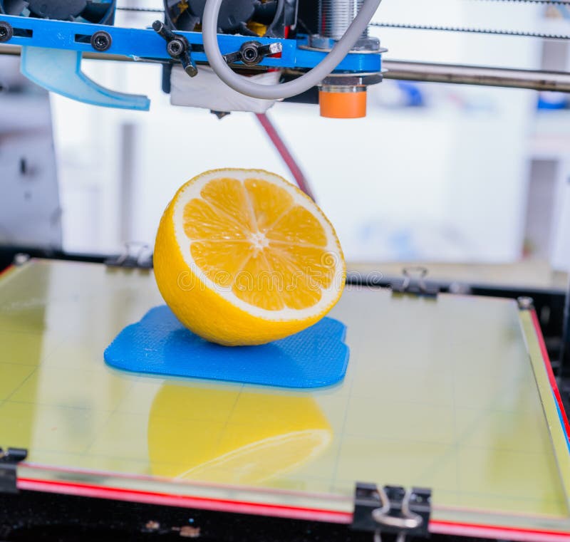 Ripe Slice of Lemon Citrus Fruit. 3d Printer of the Device during the ...
