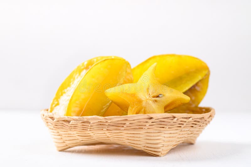 Ripe Star Fruit or Carambola in Bamboo Basket Stock Image - Image of ...
