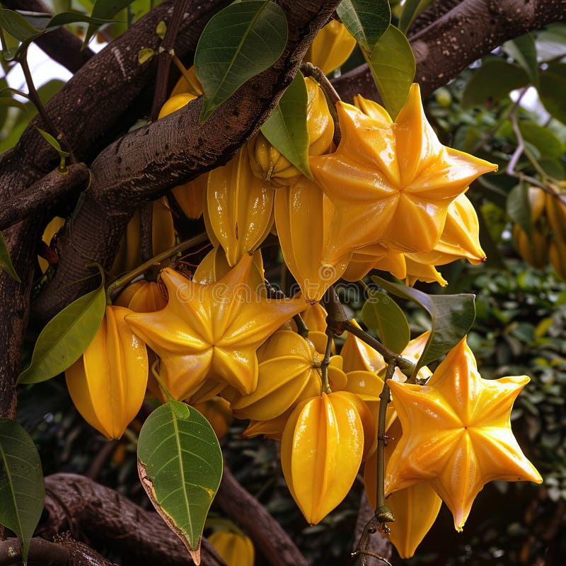Ripe Star Fruits Hanging on Tree Branch Stock Illustration ...