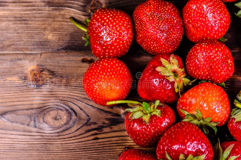 Ripe Strawberries on Wooden Table. Top View Stock Image - Image of ...