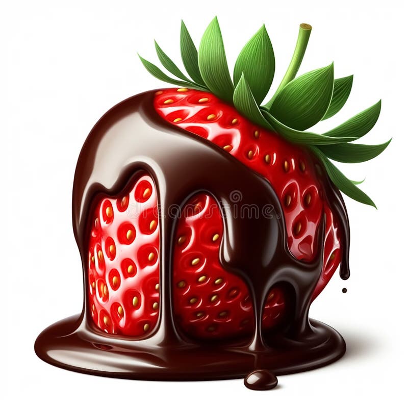 Ripe Strawberry Covered with Melted Chocolate Isolated on White ...