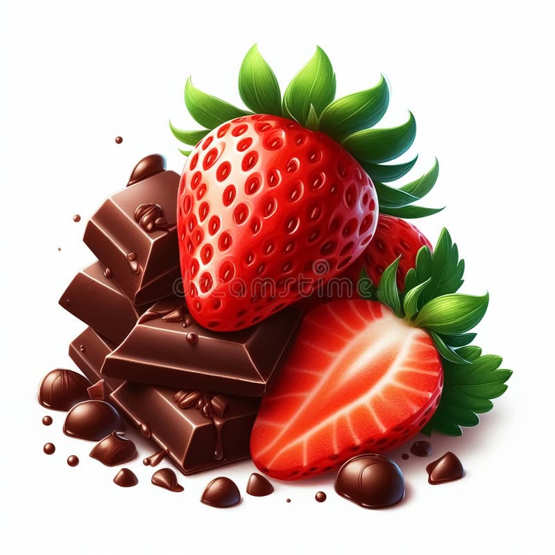 Ripe Strawberry Covered with Melted Chocolate Isolated on White ...