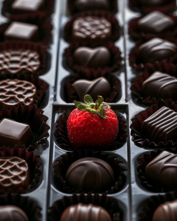 A Ripe Strawberry Paired with a Selection of Delectable Chocolates and ...