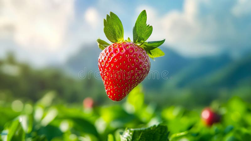 A Ripe Strawberry on a Plant with Green Leaves Stock Image - Image of ...