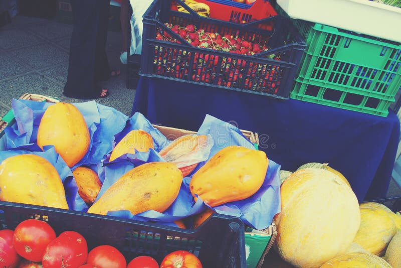 Ripe Summer Fruit at the Local Market in Boxes Editorial Stock Photo ...