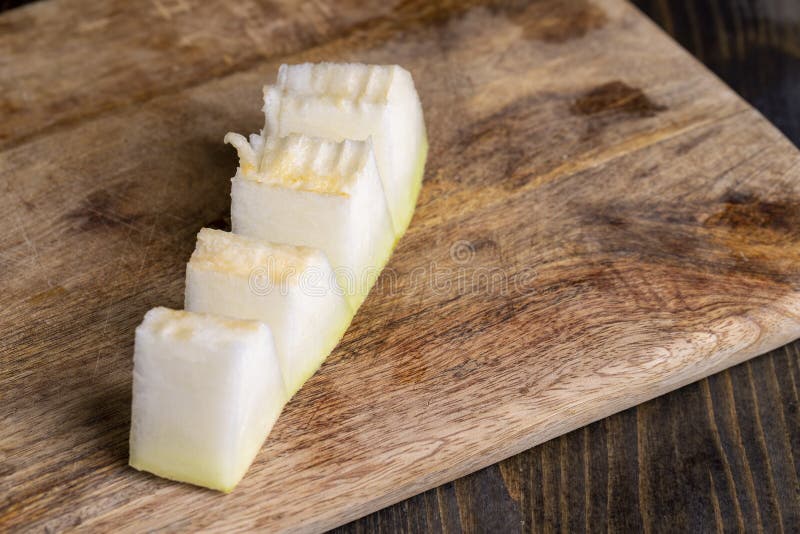Ripe Sweet Melon Pulp Divided into Small Pieces Stock Photo - Image of ...