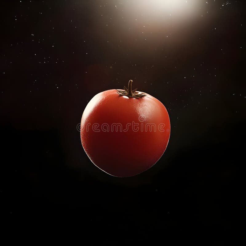 Ripe Tomato Floating Against Dark Background with Light Stock ...