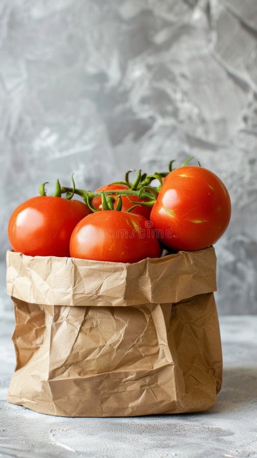 Ripe tomato in paper bag stock image. Image of recycled - 326720241