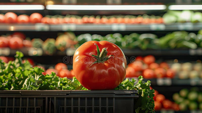 A Ripe Tomato on a Store Shelf Stock Image - Image of ingredients ...